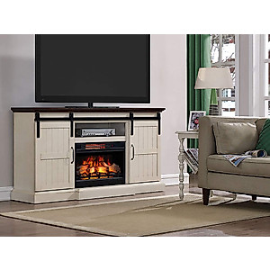 ClassicFlame Hogan 66" Farmhouse Fireplace TV Stand & 26" Electric Infrared Firebox with Log Set - Weathered White, 26MM90273-W476 & 26II042FGL