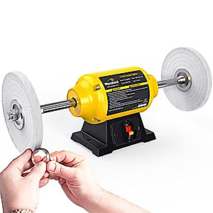 Woodskil Bench Buffer Polisher 4.8A 8-Inch Polishing Machine 3600rpm with 2 pcs-Fiber Wheels for Buffing Metal, Jewelry, Wood, Jade, and Plastic Parts