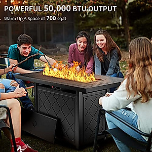 YITAHOME 43 Inch Propane Fire Pit Table, 50,000 BTU Gas Fire Pit with Ignition Systems, Iron Tabletop, Lava Rock, Lid, Rectangular Outdoor Firetable for Patio Deck Garden Backyard (Black)