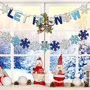 MZ.ogm Glittery Let it Snow Banner with Snowflake Garland Snowflake Decorations Let it Snow Decorations Winter Wonderland Decorations Happy Holidays Banner