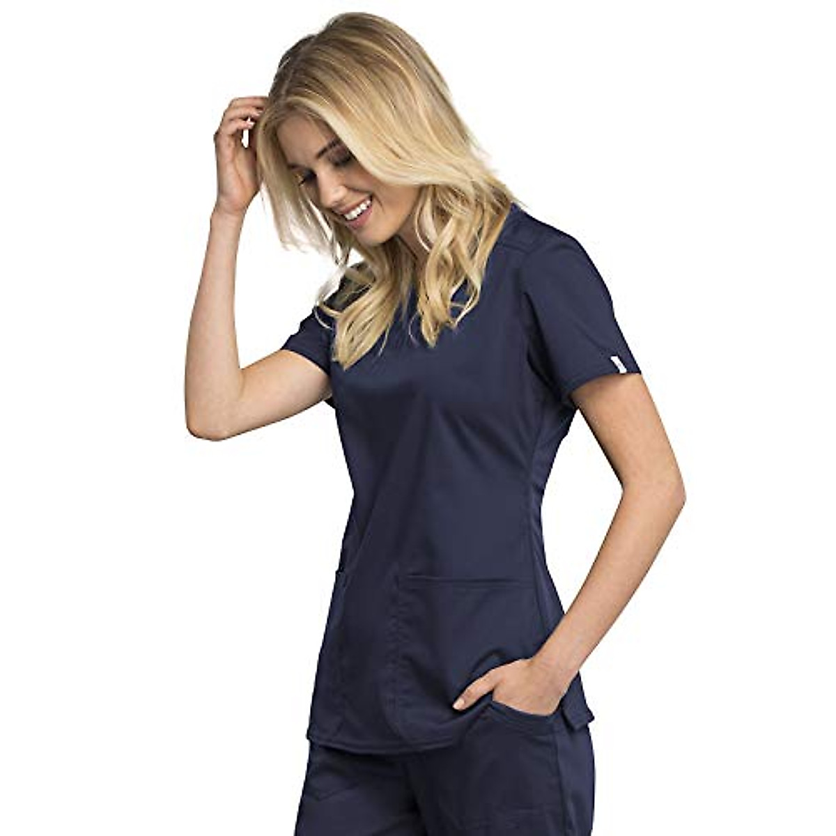 Cherokee Women Scrubs Top Workwear Revolution Tech V-Neck WW770AB, XL, Navy