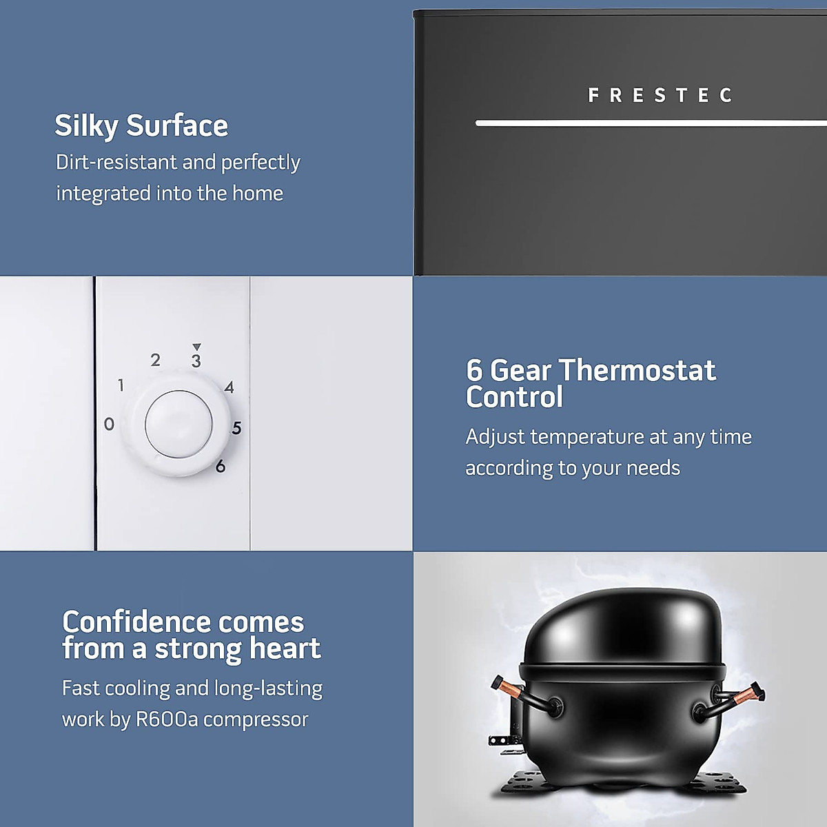 Frestec 3.1 Cu.Ft Mini Fridge for Bedroom, Mini Refrigerator with freezer, Dorm Fridge with Freezer, Reversible Door Perfect for Room and Office, Adjustable Temperature(without Handle, Black)