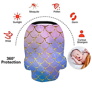 Stretchy Baby Car Seat Covers for Boys Girls Mermaid Fish Scales Infant Car Canopy Nursing Cover Breastfeeding Scarf