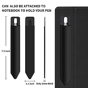 2 Pack Pencil Holder for Apple Pencil 1st 2nd Generation, YUOROS Adhesive Pencil Sleeve for iPad iPad 9th/8th Gen, Tablet Stylus Surface Pen (Black, Black)