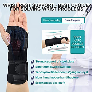 Wrist Brace for Carpal Tunnel, Wrist Support Brace with Splints, Hand Wrist Support Brace for Women & Men, for Pain Relief for Arthritis, Tendonitis, Sprains, Wrist Pain, Sports (Black Right Hand, M)
