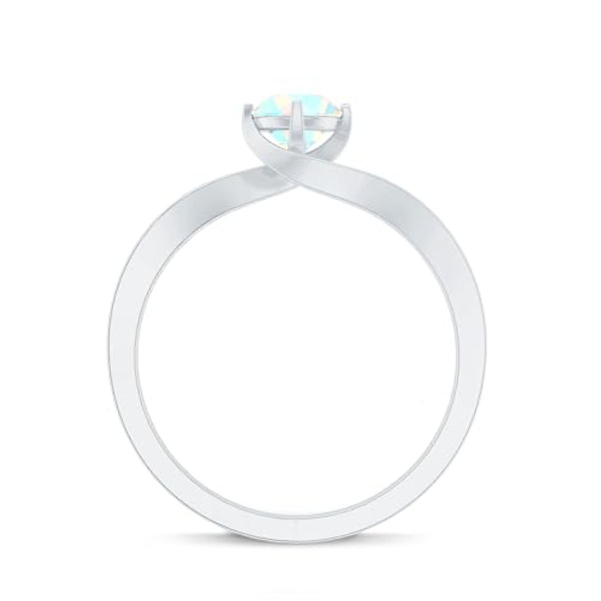 Certified 5 MM Opal Round Engagement Ring, AAA Quality, Natural Ethiopian Opal Solitaire Ring with Moissanite, 14K White Gold, Size:US 8.00