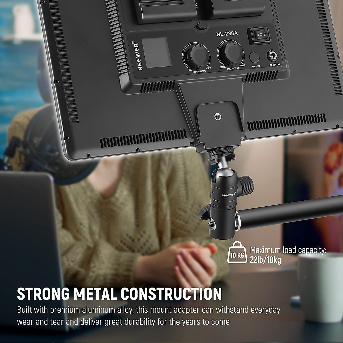 NEEWER Light Stand Mount Adapter with Cold Shoe and 1/4” Screw Mini Ball Head, Reversible Mounting Plate for Camera Monitor Ring Light, Fits Flat Head Light Stand/Boom arm/C Stand, Max. Load 22lb/10kg