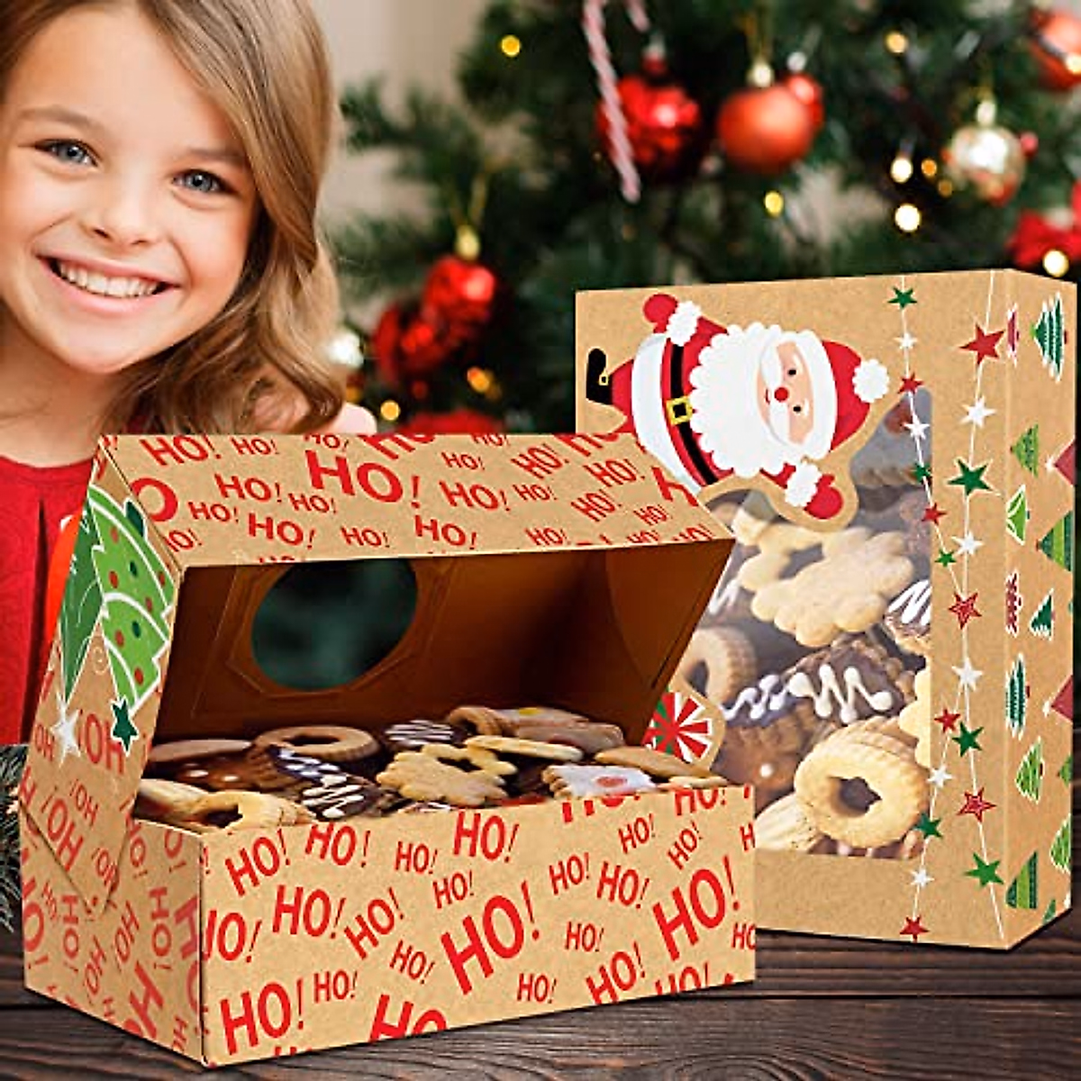 party funny 12 Christmas Cookie Boxes -Large Holiday Bakery Food Container for Gift Giving with 80 Count Christmas Foil Gift Stickers