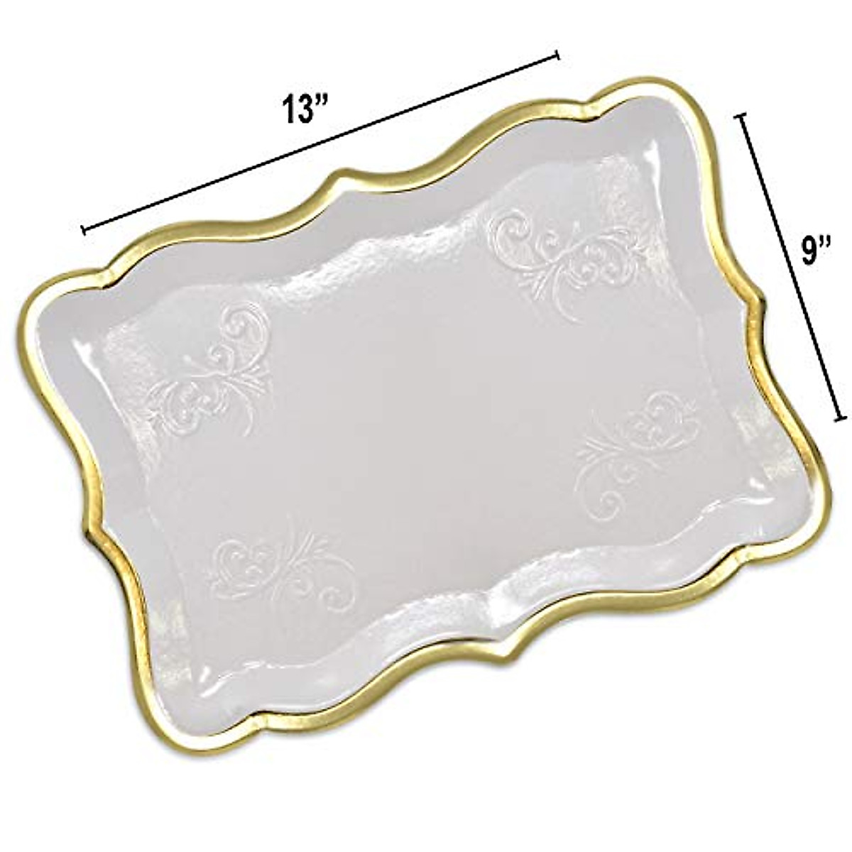 10 White Rectangle Trays with Gold Rim Border for Elegant Dessert Table Serving Parties 9" X 13" Heavy Duty Disposable Paper Cardboard for Platters, Cupcake Display, Birthday Party, Weddings Food Safe