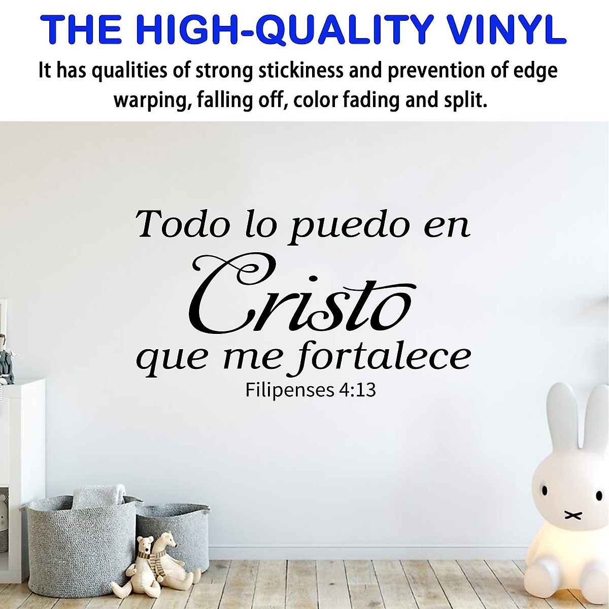 AnFigure Vinilos Decorativos para Pared, Frases para Decorar Pared En Español, Dios Biblicos Calcomanias Quotes Home Art Decor Vinyl Stickers Spanish Todo Lo Puedo En Cristo Que Me Fortalece 21"x12"
