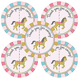 Carousel Thank You Sticker Labels for Party Favors by Adore By Nat - Birthday Baby Shower - Set of 30