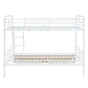 ATY Metal Bunk Bed Full XL Over Queen Size with 2 Drawers, Convertible Sturdy Bedframe w/Ladder and Guardrail, Can Seperated into 2Beds,No Box Spring Needed, for Kids, Teens, Adults, White