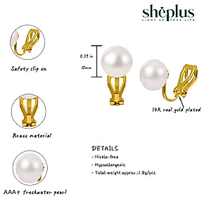 Genuine Real Pearl Clip On Earrings - 14k Real Gold Plated Non Pierced Freshwater Cultured Pearl Clip In Earrings for Women Jewelry