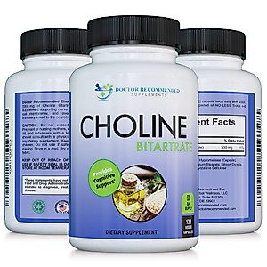 Premium Choline - 500 mg - 120 Veggie Capsules - by DOCTOR RECOMMENDED SUPPLEMENTS - Supports Cognitive Health, Memory & More