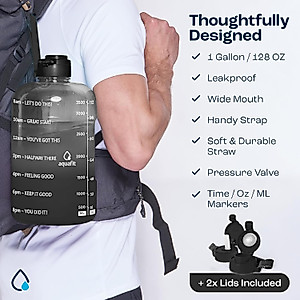 AQUAFIT 1 Gallon Water Bottle With Times To Drink - 128 oz Water Bottle With Straw - Motivational Water Bottle - Large Water Bottle - Sports Water Bottle With Time Marker - Gym Water Jug 1 Gallon