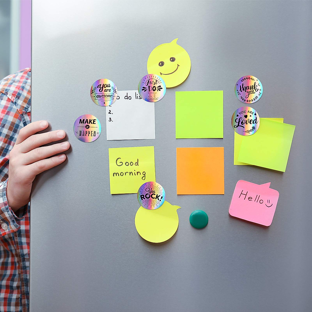 Zonon 500 Pcs Motivational Positive Affirmation Stickers Good Luck Inspirational Quote Stickers Roll Laser Encouraging Inspiring Labels Holographic Decal for Kids Adults Book Envelopes, 1.5 Inch