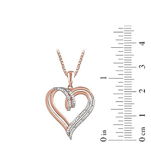 Amazon Essentials womens 14k Rose Gold over Sterling Silver Diamond Double Heart Pendant Necklace (1/10 cttw),18", (previously Amazon Collection)