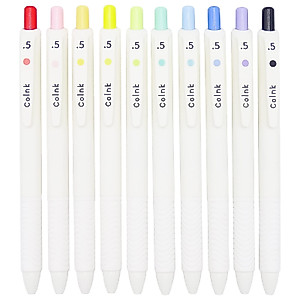 COLNK Color Gel Pens Fine Point 0.5mm for Jouranling Planners, Soft Touch,Retractable White Writing Pens Assorted Colors Ink, Colorful Pens for Note Taking, Count-10
