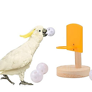 Frienda 4 Pieces Bird Training Toy Set Include Wooden Bird Block Puzzle Toy Parrot Training Basketball Colorful Stacking Rings Toy Birds Swing Perch for Parrots
