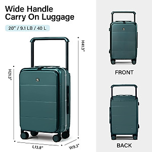 Hanke 20 Inch Carry On Luggage Airline Approved Hard Shell Suitcase with Spinner Wheels TSA Luggage Travel Suitcases Wide Handle for Men Women(Blackish Green)