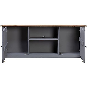 vidaXL Solid Pine Wood TV Stand - Panama Range - Gray, Retro Design, Ideal for Living Room, 47.2"x15.7"x19.7" with 2 Doors, 2 Compartments, Scandinavian Style