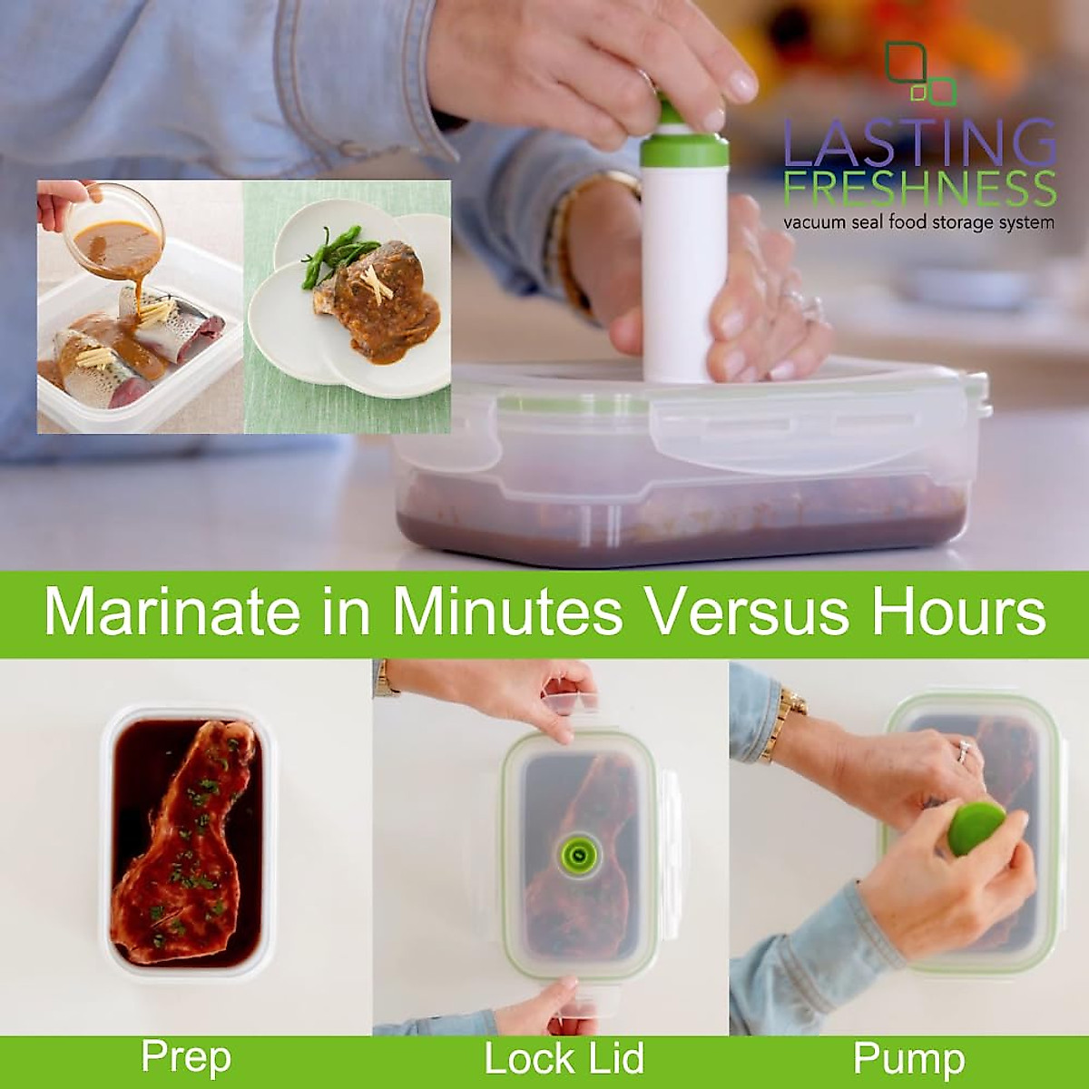 Lasting Freshness 9 piece Vacuum Seal Food Storage Containers with Vacuum Pump, Airtight and Leak Proof, Vacuum Sealed Food Storage Containers, Meal Prep Containers, Keep Food Fresh up to 5 X Longer