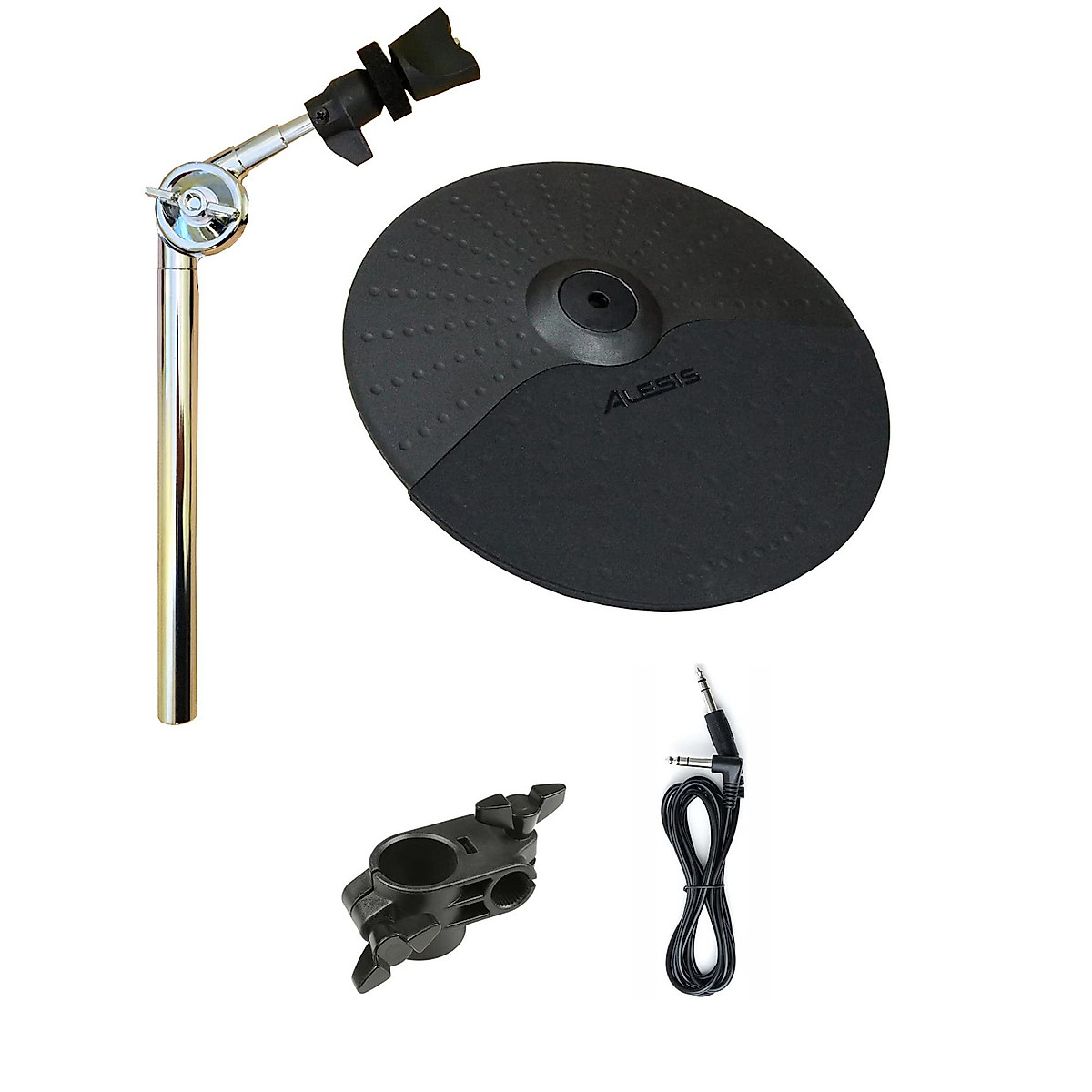 Alesis Surge/Command 10 Inch Cymbal with Choke, 15 Inch Cymbal Arm, Clamp and Silverline Audio 10ft Connection Cable Bundle
