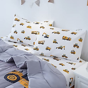 Cokouchyi 4-Pcs Construction Kids Bedding Set for Boys, Twin Size Comforter Set with Sheets and Pillowcase, 4-Pcs Soft Lightweight Bed in a Bag, Fluffy & Durable Children Bed Set, Cartoon Truck Cars