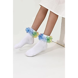 WEIDUAINI Baby Girls Cotton Double Lace Turn Cuff Socks With Big Ruffles for Infant Toddlers and Kids (3 Pairs, Multicolor, 1-3 Years)