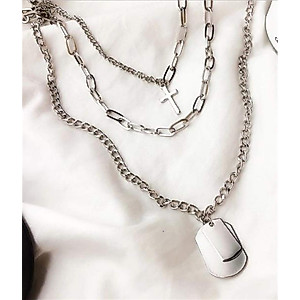 Gmhkonw Pendant Necklace Statement Long Chain Punk Multilayer Choker Necklace for Women Men