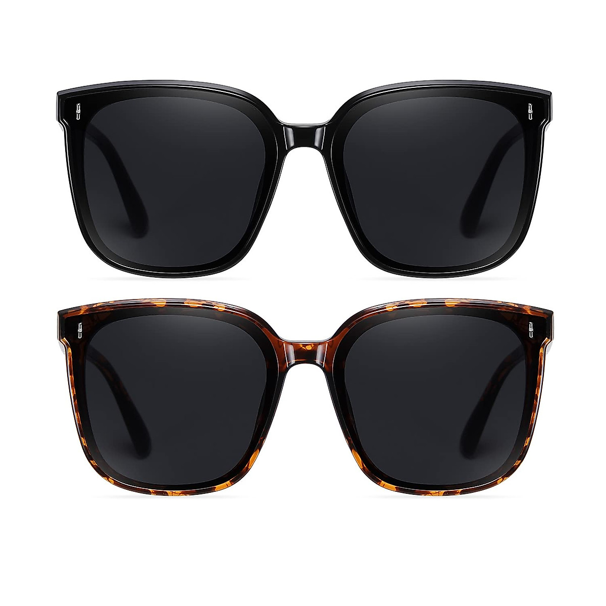 Dollger Retro Oversized Square Sunglasses for Women Trendy Classic Style Sun Glasses UV400 Protection 2 Packs