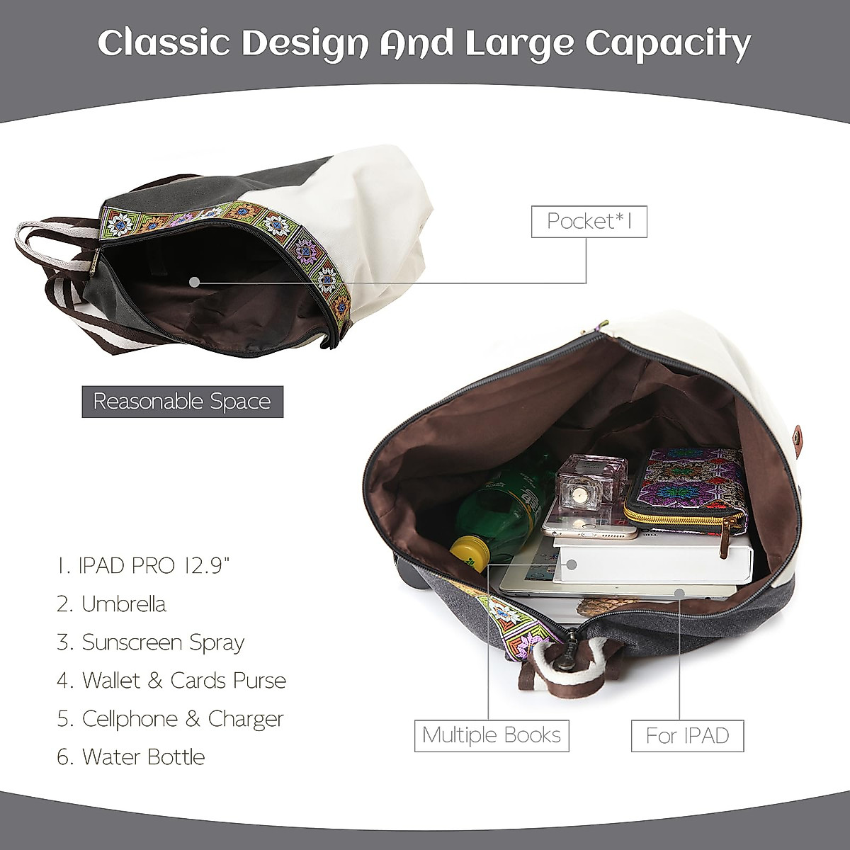 MAZEXY Heavey Duty Women Backpack Canvas Shoulder Bag Anti-theft Rucksack Fashion Backpack