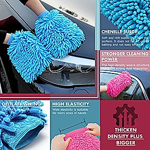 CoralHouse Car Cleaning,Car Wash Mitt Microfiber-4PK, Scratch & Lint Free, Premium Chenille Microfiber Wash Mitt-Blue and Red