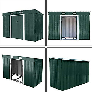 JAXPETY 4.2' x 9.1' Outdoor Storage Shed Garden Utility Tool Storage House Backyard Lawn with Sliding Door, Green