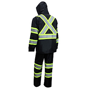 RK Safety TBK66 Class 3 Rain suit, Jacket, Pants High Visibility Reflective Black Bottom with X Pattern(Large, Black)