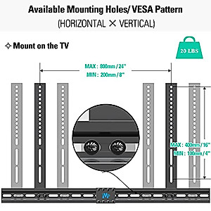 Mounting Dream Soundbar Mount Sound Bar TV Bracket, Sound Bar Bracket for Soundbar with Holes/Without Holes, Non-Slip Base Holder Extends 3.4" to 6.1", Up to 20 LBS, Safe and Easy to Install MD5425