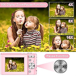 Digital Baby Camera for Kids Teens Boys Girls Adults,1080P 48MP Kids Camera with 32GB SD Card,2.4 Inch Kids Digital Camera with 16X Digital Zoom, Compact Mini Camera Kid Camera for Kids/Student（Pink）