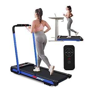 FYC Under Desk Treadmill - 2 in 1 Folding Treadmill Desk Workstation for Home 300LBS Weight Capacity, 3.5HP Free Installation Foldable Treadmill Compact Electric Running Machine for Office, Blue