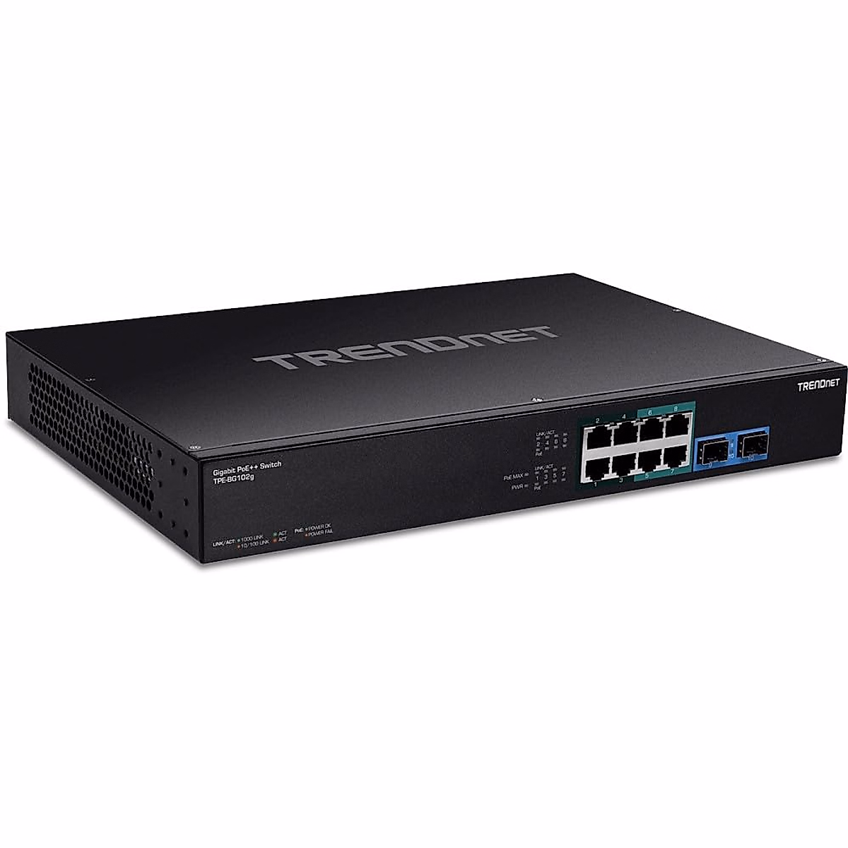 TRENDnet TPE-BG102g, 10-Port Gigabit 240W PoE++ Switch with 4 x 95W PoE++ Ports, 4 x 30W PoE+ Ports, 2 Gigabit SFP Slots,240W PoE Budget, 1U 19” Rack Mountable,Lifetime Protection