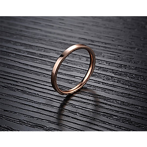 Fashion Month Women 2mm Luxury Titanium Stainless Steel Cubic Zirconia CZ Inlay Rose Gold Ring Wedding Engagement Band Size 6