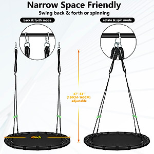 ZBZBML Tree Swing with PP Mat for Kids and Adults - Durable, Safe, and Easy to Install,Black Outdoor Saucer Swing,Flying Saucer Web Circle Swing for Yard Garden Playground Park (40 inches Diameter)