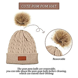 3 Pieces Kids Knitted Woolen Hat Winter Warm Pom Pom Beanie Cap Knit Hat with Detachable Pom for 1-3 Years Old Girls Boys (Black, Dark Pink, Khaki, Single Hairball)