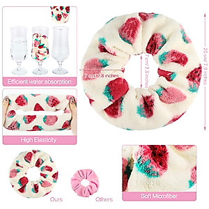 4 Pieces Large Soft Microfiber Hair Towel Scrunchies with Fuzzy Fruit-Shaped Pom Poms - Ponytail Holders for Wet and Dry Hair Styling Accessories for Women