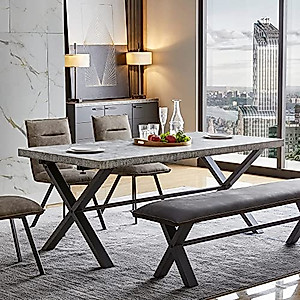 Acanva Expandable Dining Table for 6-8 Seat, Modern Rectangle Design with Extension Leaf for Kitchen Restaurant, Thicker Top and Carbon Steel Pedestal, 74.9''(+40)Wx37''Dx30''H, Dark Grey