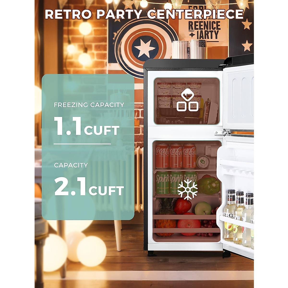 Anypro 3.2 Cu.Ft Compact Refrigerator Mini Fridge with Freezer, Retro Double Door Small Fridge with Freezer, 7 Level Thermostat & Removable Shelves, Small Refrigerator for Dorm, Office, Bedroom, Black