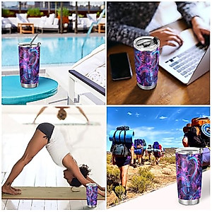 HXshaoye Cyberblue purple dragon Stainless Steel cups for hot and cold with Straw Leak Resistant Flip mug spill proof leak proof for School, Sports, Daycare, Camp & More leakproof 20oz coffee tumbler