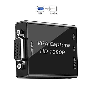 VGA Capture Card, VGA to USB Capture Device with Mic Input Support HD Video for Gaming, Streaming, Teaching, Video Conference, Live Broadcasting