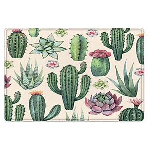 LB Western Tropical Cactus Shower Curtain Sets with Rugs Pink and Green Succulent Plant with Floral on Beige Fabric Shower Curtain with Hooks Nature Plant Bathroom Curtains Shower Set, 72x72 inches