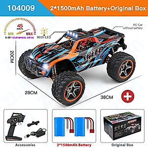 WLtoys 104009 1:10 2.4G Racing Remote Control Car 45KM/H 4WD Large Alloy Electric Remote Control Crawler Children's Toy 104009 1Battery