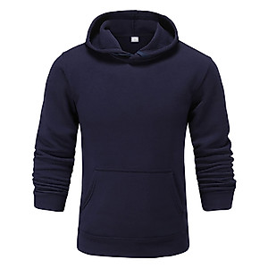 Maiyifu-GJ Pullover Hoodies for Men Classic Casual Solid Loose Fit Long Sleeve Hoodie Basic Lightweight Hooded Sweatshirt (Dark Blue,3X-Large)
